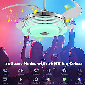 Fandian 42" Ceiling Fan with Lights Smart Bluetooth Speaker Remote Control Chandeliers, Retractable Blades, 3 Speed, Dimmable 7 Color Change Lighting for Living Room Bedroom