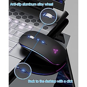 Uineer Bluetooth Mouse, LED Rechargeable Wireless Mouse(BT 5.1+2.4G), Silent Computer Mice for Laptop Desktop, MacBook, Windows, Mac OS,Black