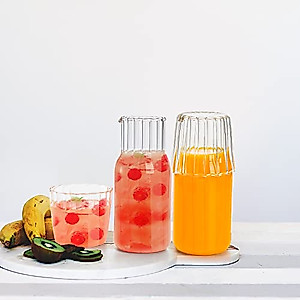 Hacaroa 4 Pieces Bedside Water Carafe with Tumbler Glass, 18 Oz Nightstand Water Carafe and Glass Set, Clear Water Pitcher and Cup Set Mouthwash Container for Desktop, Bedroom, Bathroom, Cup 8 Oz