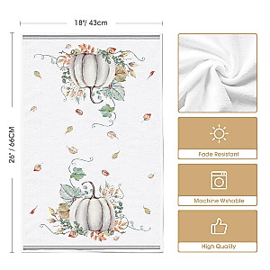 Artoid Mode Blue Watercolor Stripes Hello Pumpkin Fall Kitchen Towels Dish Towels, 18x26 Inch Seasonal Leaves Decoration Hand Towels Set of 4