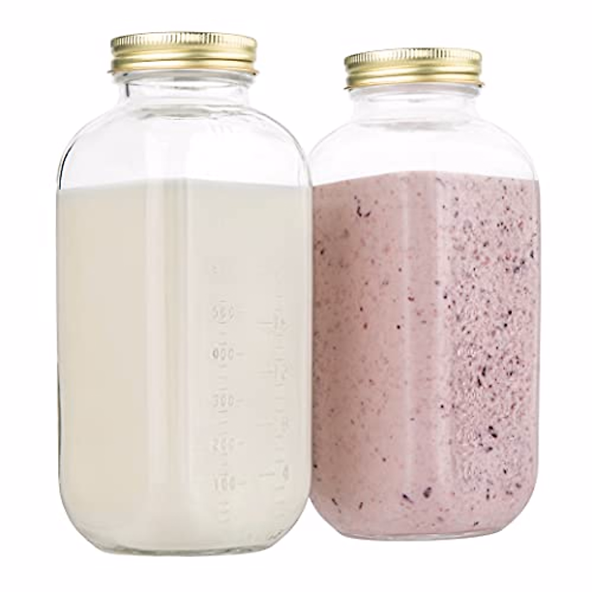 32oz Square Glass Milk Bottle with Metal Airtight Lids - Vintage Reusable Milk Jugs - Dairy Drinking Containers for Milk, Yogurt, Smoothies, Kefir, Kombucha, and Water- by kitchentoolz