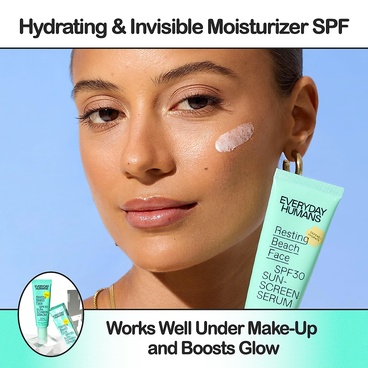 EVERYDAY HUMANS SPF30 PA +++ Sheer Sunscreen Serum Primer, 1.7oz | Light Glow Finish with Hyaluronic Acid | Make-Up Primer SPF Moisturizer For All Skin Types | Resting Beach Face
