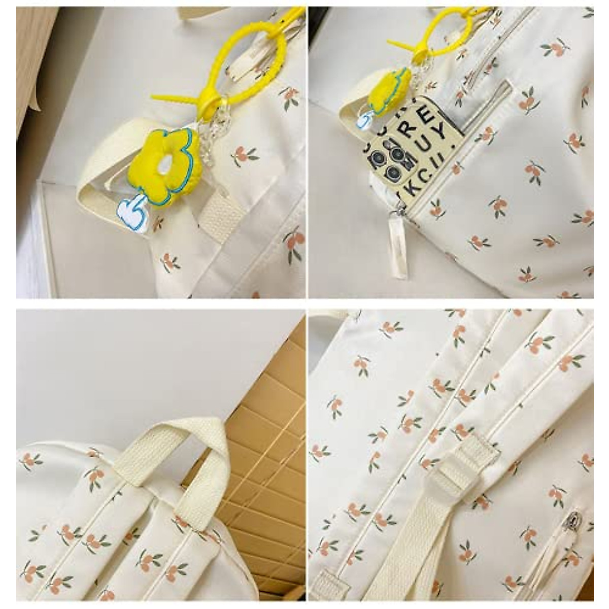 kakarin choyx Cute Backpack 16.1 Inch Kawaii Backpack Mori Art Floral Backpack With Pendant Aesthetic Backpack Classic Casual Computer Backpack (White)