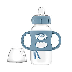 Dr. Brown's Milestones Wide-Neck Sippy Spout Bottle with 100% Silicone Handles, Easy-Grip Handles with Soft Sippy Spout, 9oz/270mL, Light-Blue, 1-Pack, 6m+