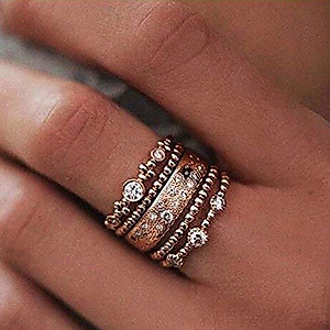 supaporn shop 5Pcs/Set Crystal Rose Gold Stackable Ring 5 Sparkly Rings Vintage Boho Jewelry (9)