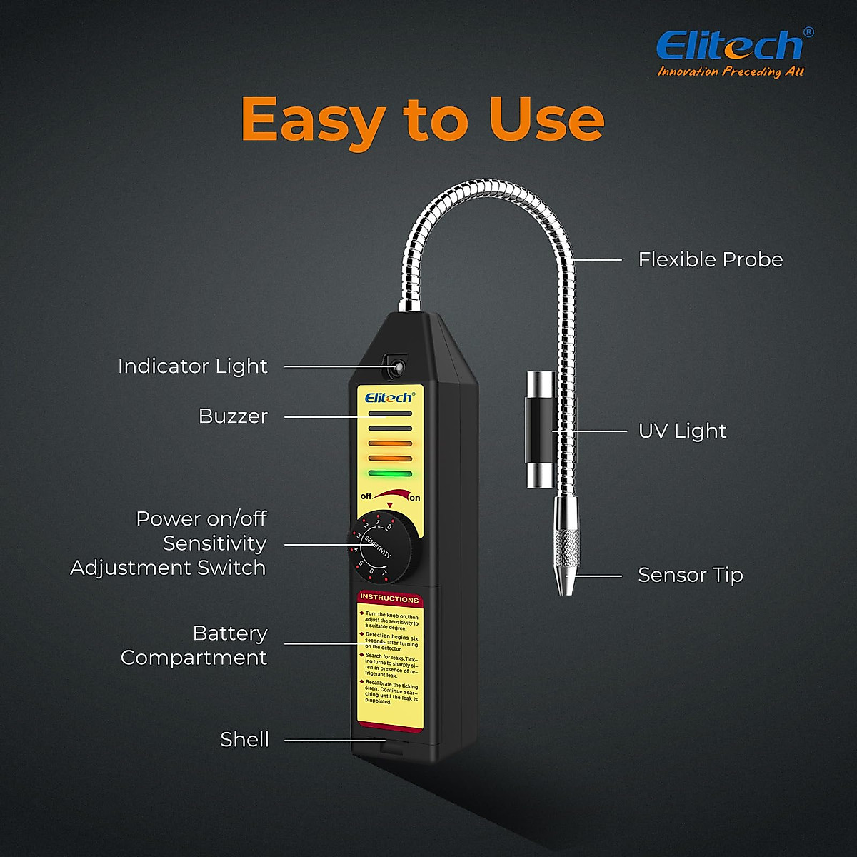 Elitech WJL-6000S Freon Leak Detector Halogen Gas Tester HVAC Refrigerant AC Sniffer R22 R410A R134A with LED