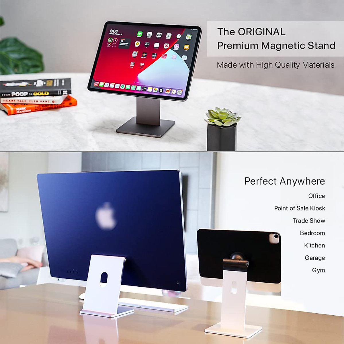 CharJenPro MagFlott V1.0 Magnetic Stand for iPad Pro 12.9”, iPad Air 13" M2 (2024). Gray. Successful Kickstarter Campaign. Includes 6’ USB C Curved Cable.