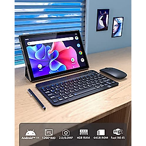 10 inch Android 11.0 Tablet, 4GB RAM+64GB ROM+512GB Expandable Computer Tablets PC, IPS Screen, 2+8MP Dual Camera, WiFi, BT, Google Certified