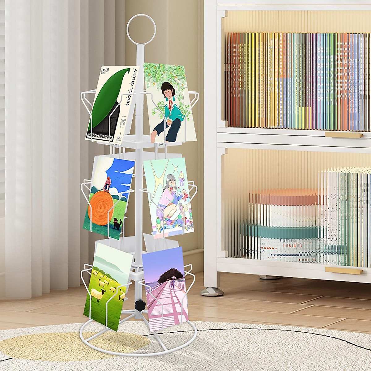 Rotating Greeting Card Rack, 3 Tier Greeting Card Display Stand, Card Display Stand, Card Holder Stand, Greeting Card Rack Holder Display, Card Display Rack, Card Rack Display Stand (12 pockets-White)