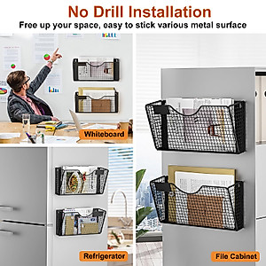 MFTEK Magnetic File Holder 2 Pockets File Folder Organizer, Office Hanging Magazine Rack for File Cabinets, White Board, No Drilling Paper Document Holder Mail Organizer for Refrigerator
