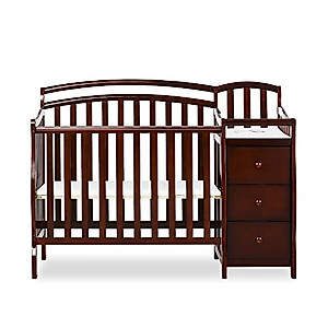 Dream On Me Casco 3-In-1 Mini Crib And Changing Table In Espresso, Convertible Crib, Made Of Pinewood, Three Position Adjustable Mattress Height Settings