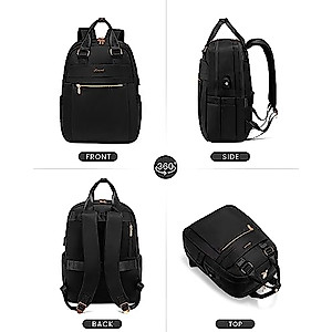 LOVEVOOK Laptop Backpack for Women 15.6 Inch Laptop Bag for Work Travel Computer Backpack with USB Port, Fashion Waterproof Backpack Purse Casual Daypacks, Black