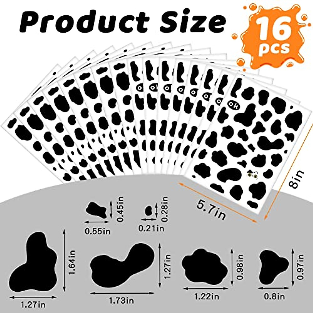 600Pcs Cow Print Stickers, Self-Adhesive Wall Decals Vinyl Print, Black Waterproof Animal Stickers for Cow Themed Bathroom, Nursery, Bedroom and Living Room Wall Decor