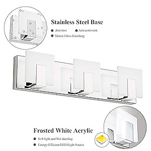 Aipsun 3 Lights Dimmable Modern LED Vanity Light for Bathroom Frosted White Acrylic Chrome Up and Down Bathroom Wall Light Fixtures Over Mirror(White Light 6000K)