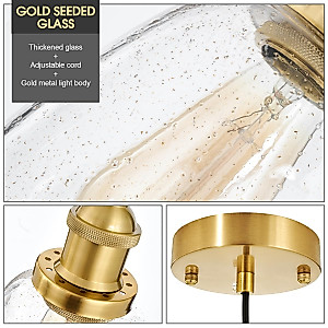 IMPIOIO Gold Pendant Light Seeded Art Glass Shade Mini Modern Hanging Light Fixture for Dining Roon, Over Sink, Hallway, Foyer