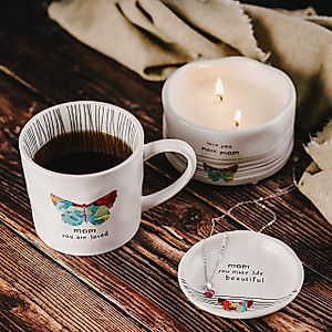 Pavilion - Mom You Are Loved - 16 Oz Debossed Butterfly Rainbow Stripe Coffee Cup Mug