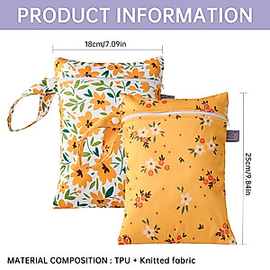 Happy Cherry Cloth Diaper Wet Dry Bags Waterproof Reusable with Two Zippered Pockets Travel Beach Pool Daycare Soiled Baby or Wet Clothes 2pcs 7.09 in x 9.84 in