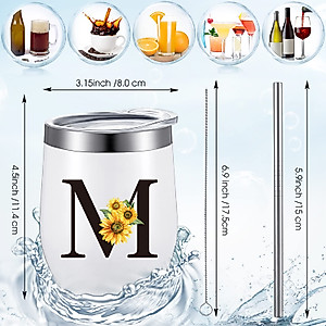 Zopeal Funny Personalized Coffee Mug Cup with Initials, Monogrammed Gift for Girls Women Mom Teacher Birthday Christmas Wedding, 12 oz Stainless Steel Wine Tumbler with Brush Straw Gift Box (M)