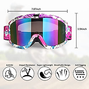 Pink ATV Goggles for Adult Dirt Bike Goggles Youth Motorcycle Goggles Kids Women Motocross Goggles MX Goggles UTV Goggles Helmet Goggles UV Protection Anti-Scratch dustproof （Pink Frame + Color Lens）…