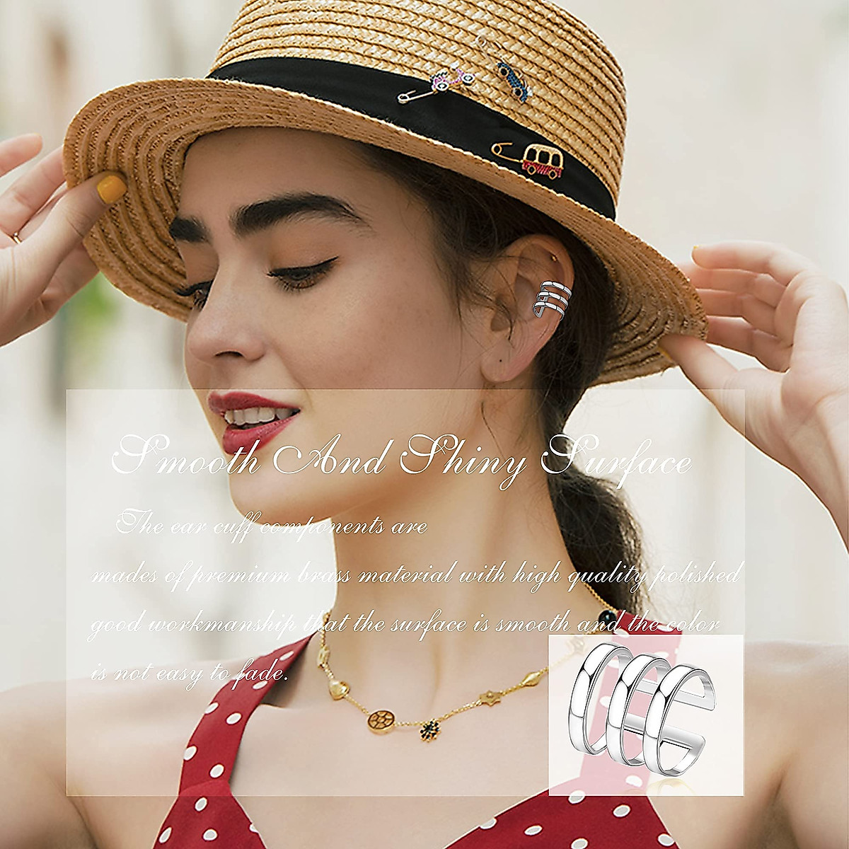 CASSIECA Women's Adjustable Non-Piercing Ear Cuffs Earrings Clip On Cartilage Helix Wrap Ear Jewelry Set