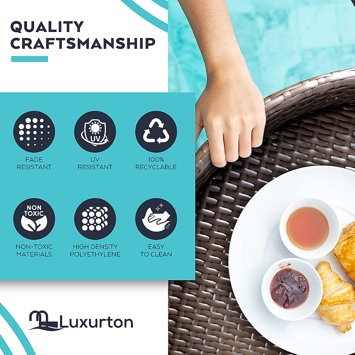 Luxurton Floating Tray – 80 x 15 cm Floating Pool Tray – Drinks and Food Serving Tray for Pool Parties – Wear-Resistant Rattan Party Serving Tray – Round Brown