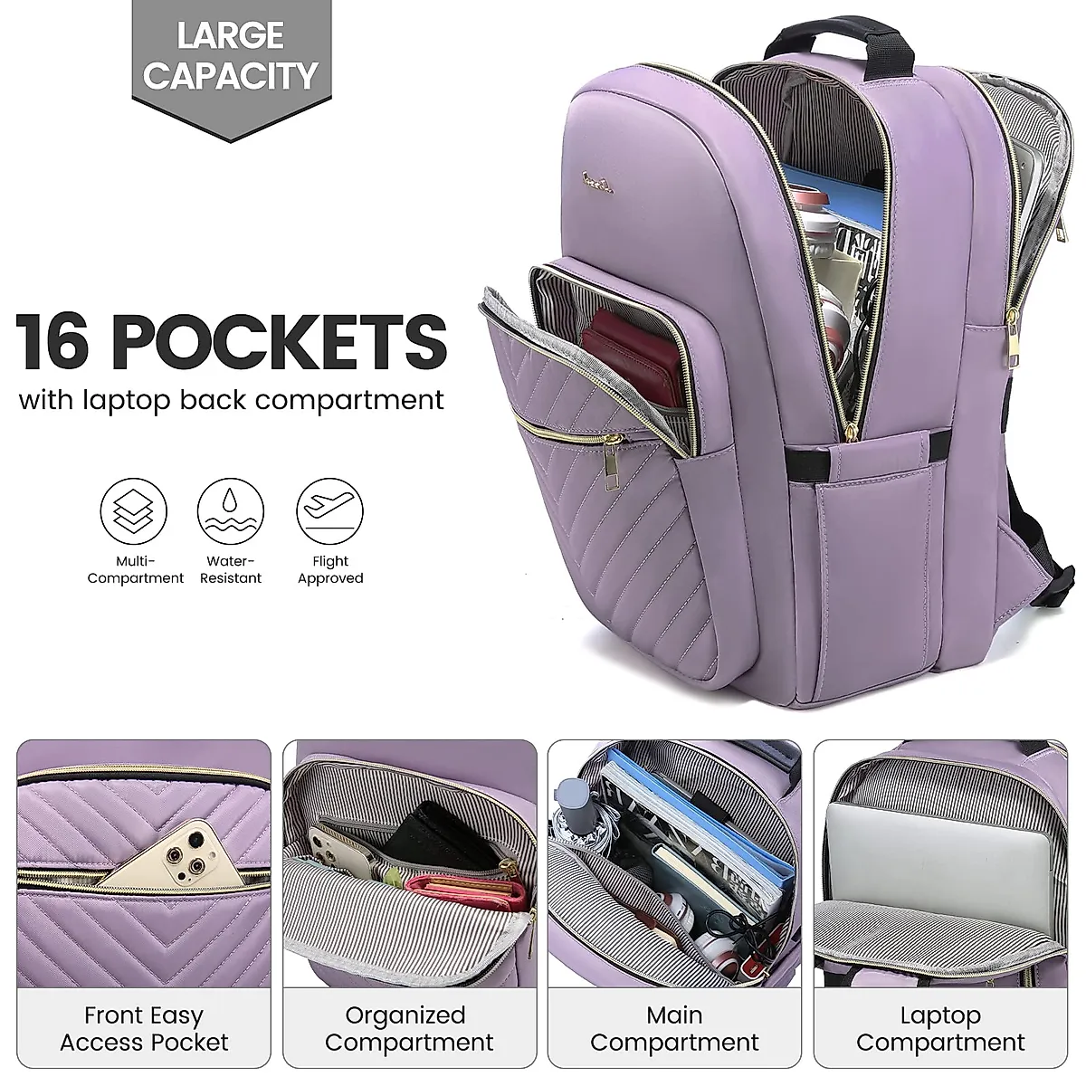 LOVEVOOK Laptop Backpack for Women 17.3 inch,Cute Womens Travel Backpack Purse,Professional Laptop Computer Bag,Waterproof Work Business College Teacher Bag Carry on Backpack with USB Port,Taro Purple