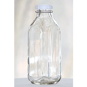 Radiant Day Co. Glass Milk Bottle with Extra Lids - Set of 2 - USA Made 33.8 Oz Jug - Thick Durable Milk Bottle Larger than 1 Quart