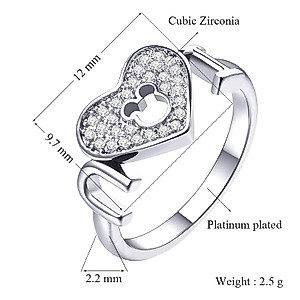 Women's Mickey Heart Shape Rings 925 Silver Plated Cubic Zirconia Mouse Ring For Women Party Jewelry Band (Color 2, 9)