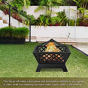 DLBJ Fire Pit Outdoor Wood Burning 25.2 inches Firepit Patio Outdoor Fire Pit with Poker Garden Fireplace for Cooking Grill Camping