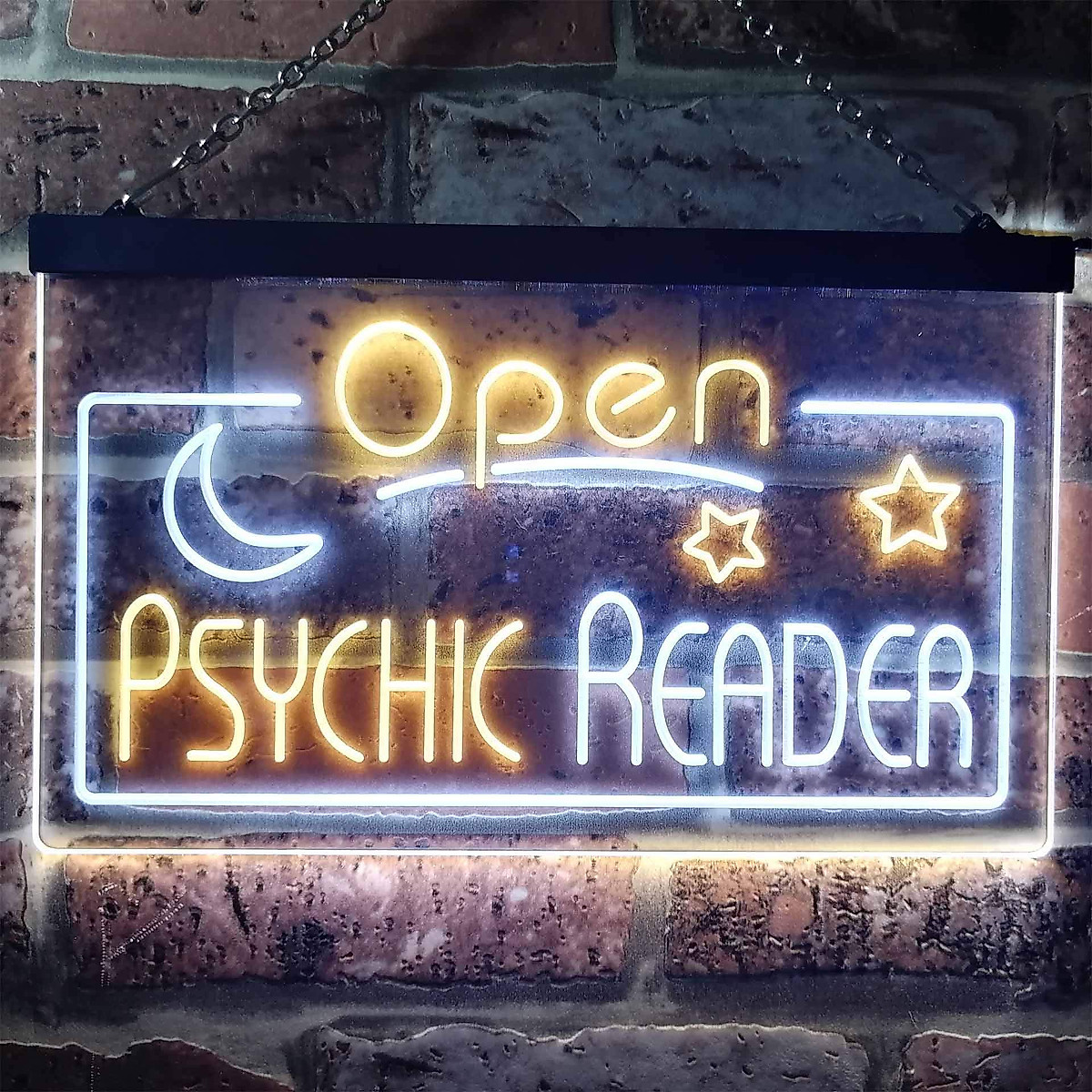 ADVPRO Psychic Reader Open Moon Star Room Décor Dual Color LED Neon Sign White & Yellow 24" x 16" st6s64-i3204-wy