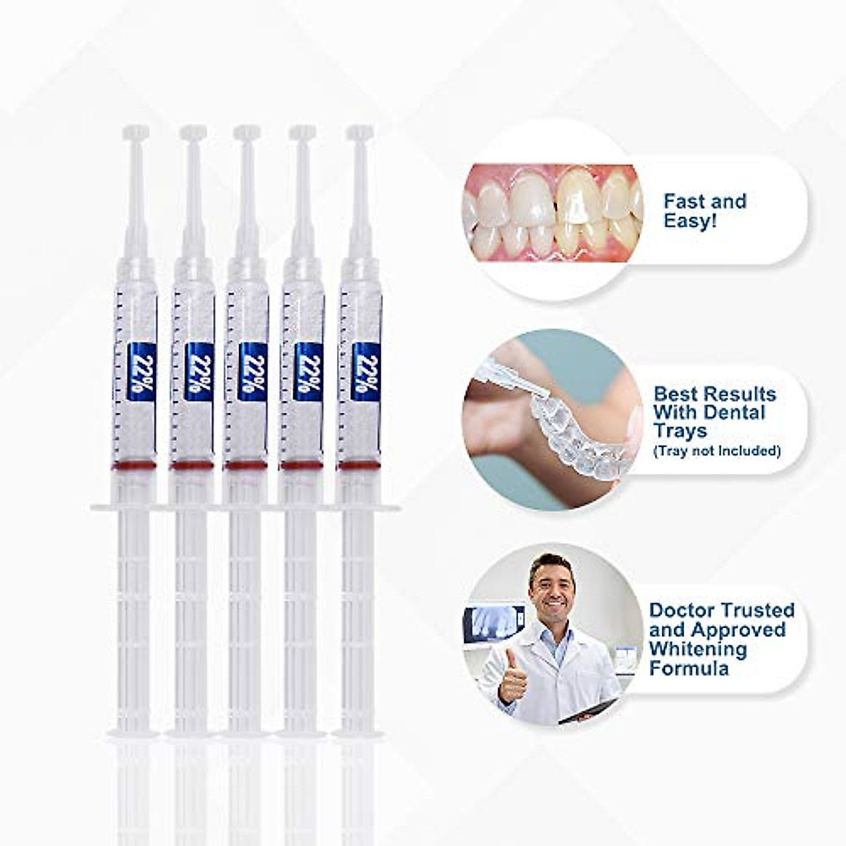 Ultra White 22% Teeth Whitening Gel Large 5 Tubes 3.8 ml of Gel use for Beautiful White Smile