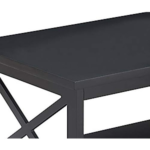 Serta Bismarck Modern Farmhouse Coffee Table with Lower Storage Shelf, Rectangle Tabletop with X-Shaped Lattice, Black