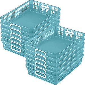 Really Good Stuff 12PK Plastic Desktop Paper Storage Basket for Classroom or Home–14”x10” Plastic Mesh Basket-Secure Papers Crease-Free–Water