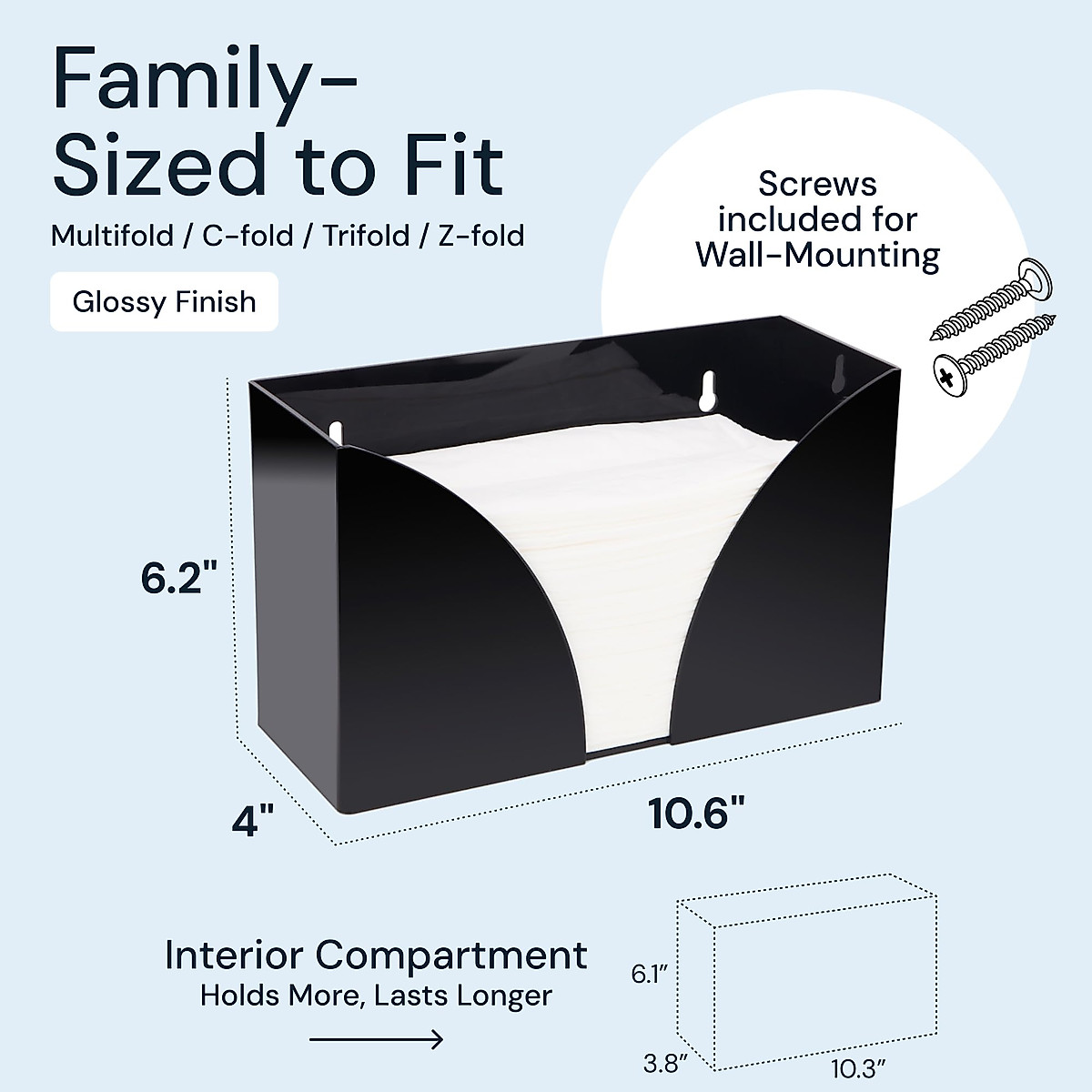 SimplyImagine Countertop Paper Towel Holder Dispenser - Black Acrylic Storage Holder for Kitchen or Bathroom Use for Multifold, C Fold, Trifold, Z Fold Hand Towel Napkins - Commercial or Home Use