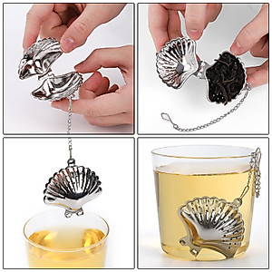 Elsjoy Set of 8 Loose Leaf Tea Infusers with Chain and 8 Drip Trays, 18/8 Stainless Steel Tea Balls Cute Tea Steepers, Mini Tea Strainer Tea Filter Set for Mugs, Tea Cups, Teapots, 16 Pcs