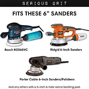Serious Grit - 6-Inch 6-Hole 80 Grit Sanding Discs - Heavy-Duty Hook & Loop Film Discs - Sandpaper for Random Orbital Sanders - 50 Pack Box