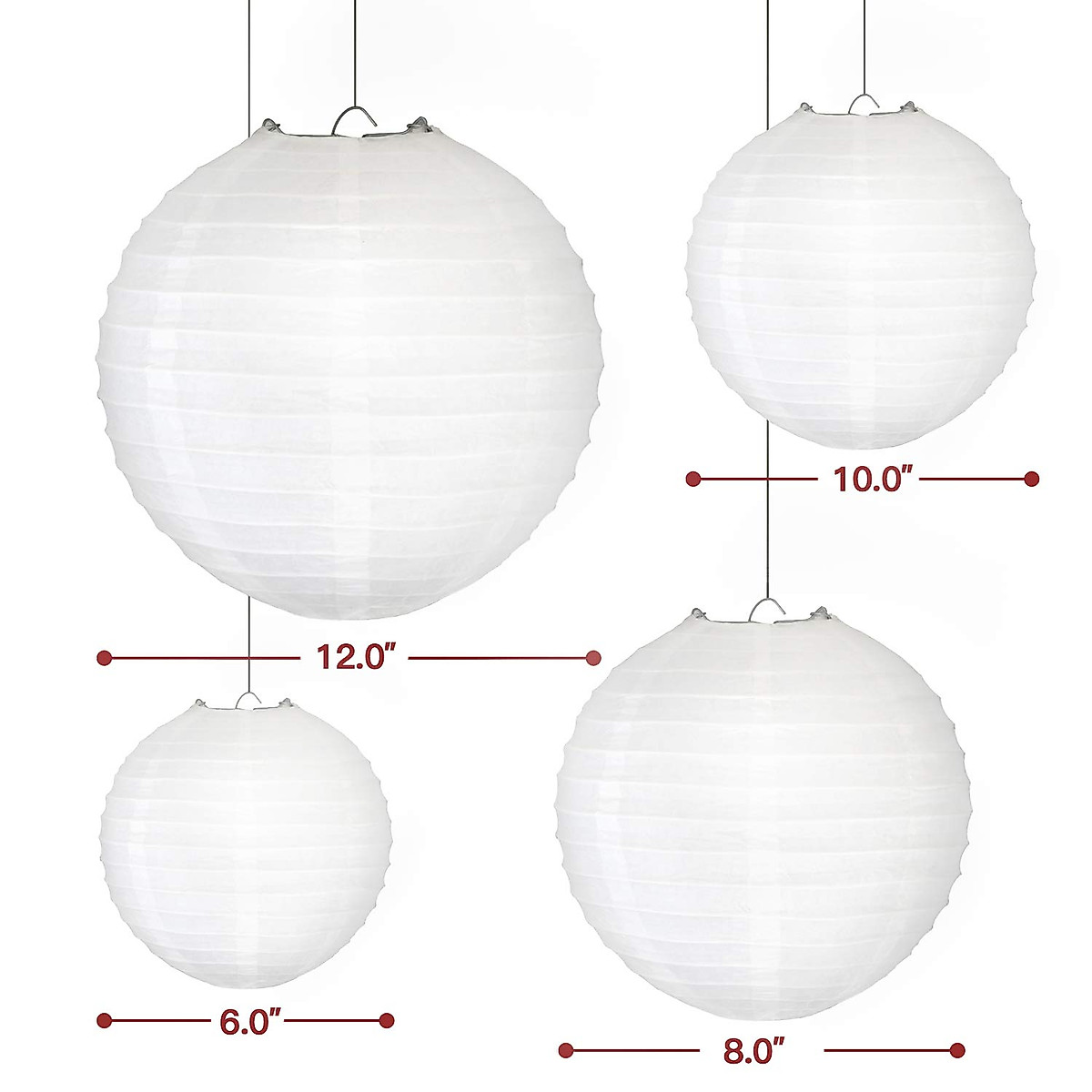 Novelty Place 8 inch White Paper Lanterns (Pack of 10) - Great Chinese/Japanese Home, Party & Wedding Decorations