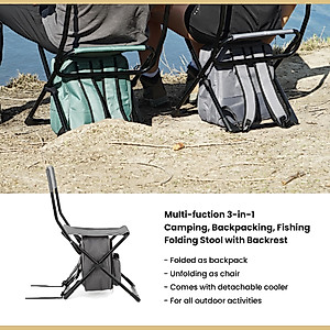 Arrowhead Outdoor Multi-Function 3-in-1 Compact Camp Chair: Backpack, Stool & Insulated Cooler, w/Bottle Holder & Storage Bag, External Pockets, Backrest, Fishing, Hiking, Heavy-Duty, USA-Based