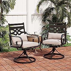 PHI VILLA Patio Dining Chairs Set of 2,Outdoor Swivel Dining Chairs with Cushion and Pillow,Patio Metal Chairs,Patio Furniture for Garden Lawn and Deck,Max Load Bearing up to 300 lbs,2 Pack