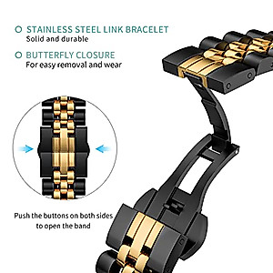 Camofit Compatible with Apple Watch Band 42mm 44mm 45mm 49mm for women, Metal Replacement Watchband Strap Compatible with iWatch SE Ultra Series 8 7 6 5 4 3 2 1 (49mm 45mm 44mm 42mm, Black/Gold)