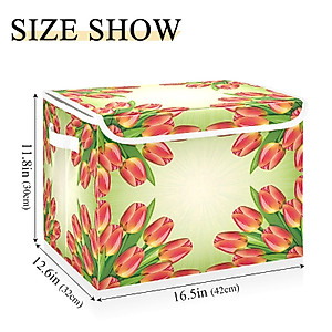 senya Large Collapsible Storage Bins with Lids, Spring Tulip Flowers Storage Baskets Organizer Containers with Handles for Nursery Clothes Toys