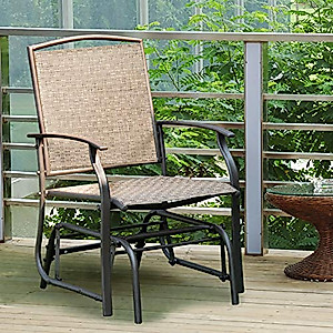 Giantex Outdoor Glider Chair W/Sturdy Metal Frame & Breathable Mesh Fabric, Porch Lounge Swing Rocking Chair for Lawn, Garden, Porch, Backyard, Poolside, Patio Glider for Outside
