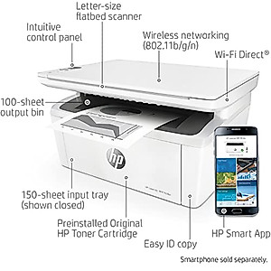 HP Laserjet Pro M28w All-in-One Wireless Monochrome Laser Printer for Home Office, White - Print Scan Copy - 19 ppm, 600 x 600 dpi, ICON LCD, 8.5" x 11.69", Hi-Speed USB, Ethernet