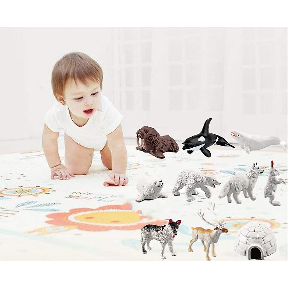 NatureMan Mini Arctic Animals Toys Set 10PCS Polar Animal Figurines Toy Play setIncludes Polar Bear Seal Reindeer Wolf Rabbit Arctic Fox Igloo for ToddlersBirthdayGift