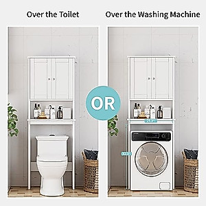 Shintenchi Over The Toilet Storage Cabinet, Bathroom Shelf Organizer with Anti-Tip Device Small Freestanding Space Saver with Adjustable Shelf，White