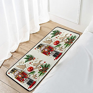 SLHKPNS Kitchen Mat Cute Nutcracker Christmas Non-Slip,Cherry Red Kitchen Rugs Comfort Runner Doormat 39x20 Inch Soft Floor Mat for Home Decor