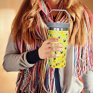 Hachishun Bee Tumbler with Handle Stainless Steel Vacuum Insulated Flip Straw- Honey Bee Gifts for Women Men - Yellow Bee Coffee Mug, Cup 20 Oz -Bee themed gifts, Bee keepers Gift