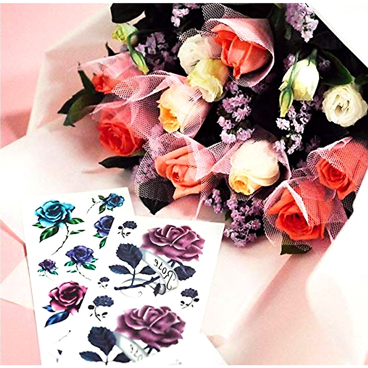 Lady Up Temporary Tattoos Stickers 20 Sheets Body Art Flowers, Roses, Butterflies Tattoo for Women, Mixed Style and Multi-Colored Waterproof 90×190mm