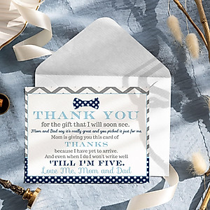 Paper Clever Party 25 Bow Tie Baby Thank You Cards Pack – Boys Baby Shower Notes with Envelopes, Prefilled Message, Customizable Blank Stationery, Adventure Theme, New Parents Gift Ideas