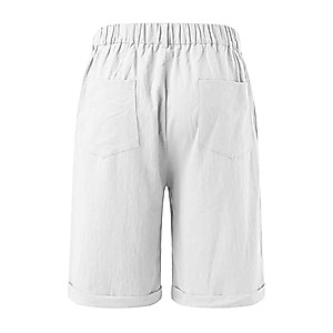 Mens Shorts with Elastic Waistband White Linen Pants Men 2023 Casual Buckle Zipper Summer Beach Shorts Classic-Fit Pleat Front Shorts with Pockets Long Cargo Shorts for Men Big Tall White M